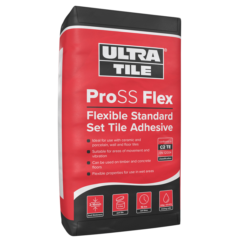 Ultra Tile Pro SS Flex Polymer Modified Standard Set Flexible Tile Adhesive C2TE 20kg Grey ...